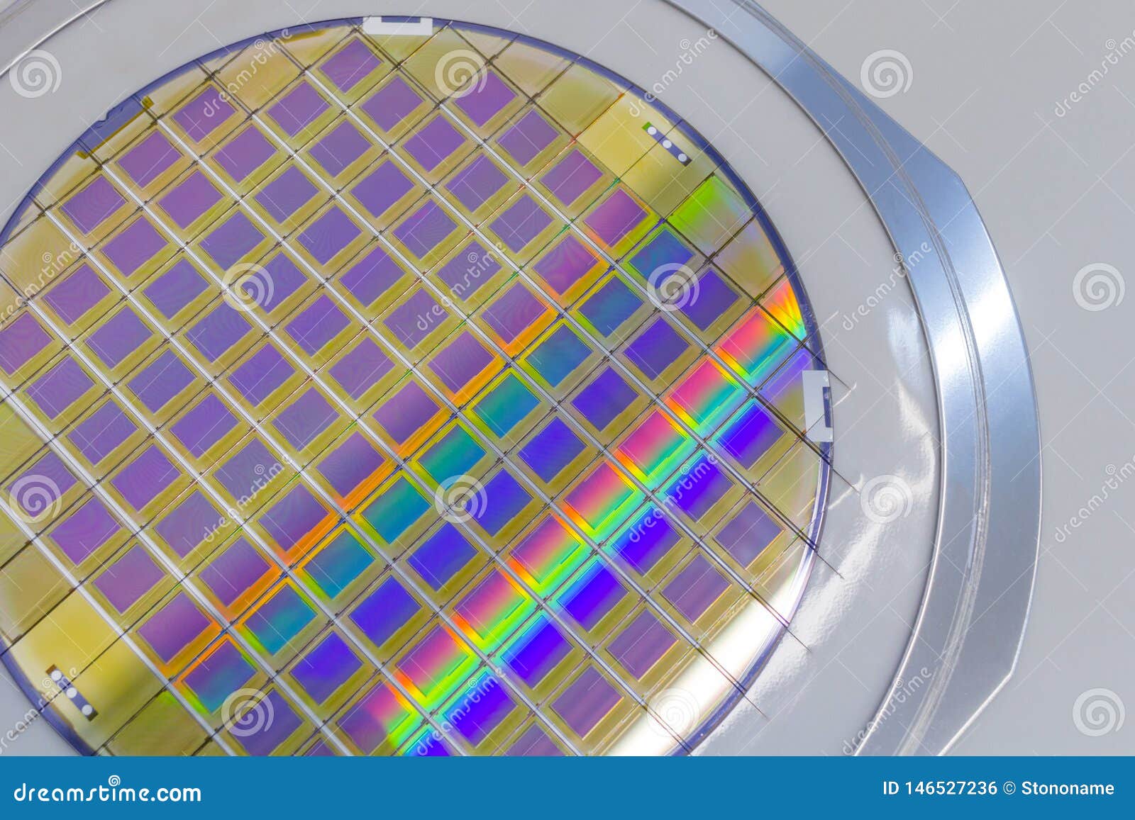 Silicon Wafer with Microchips Fixed in the Holder with Steel Frame on ...