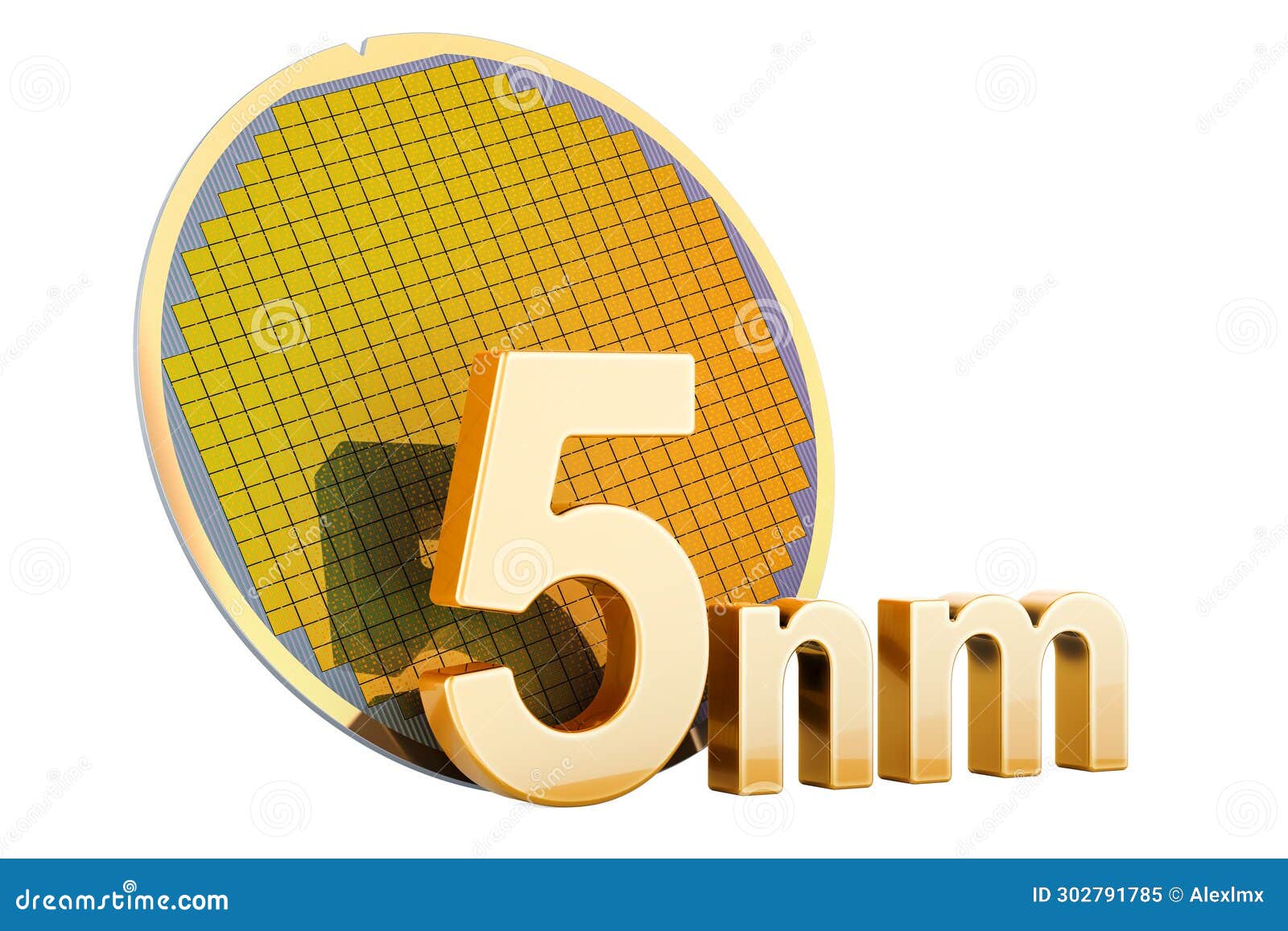Silicon Wafer With Processor Cores, 5 Nm Size. 3D Rendering Royalty ...
