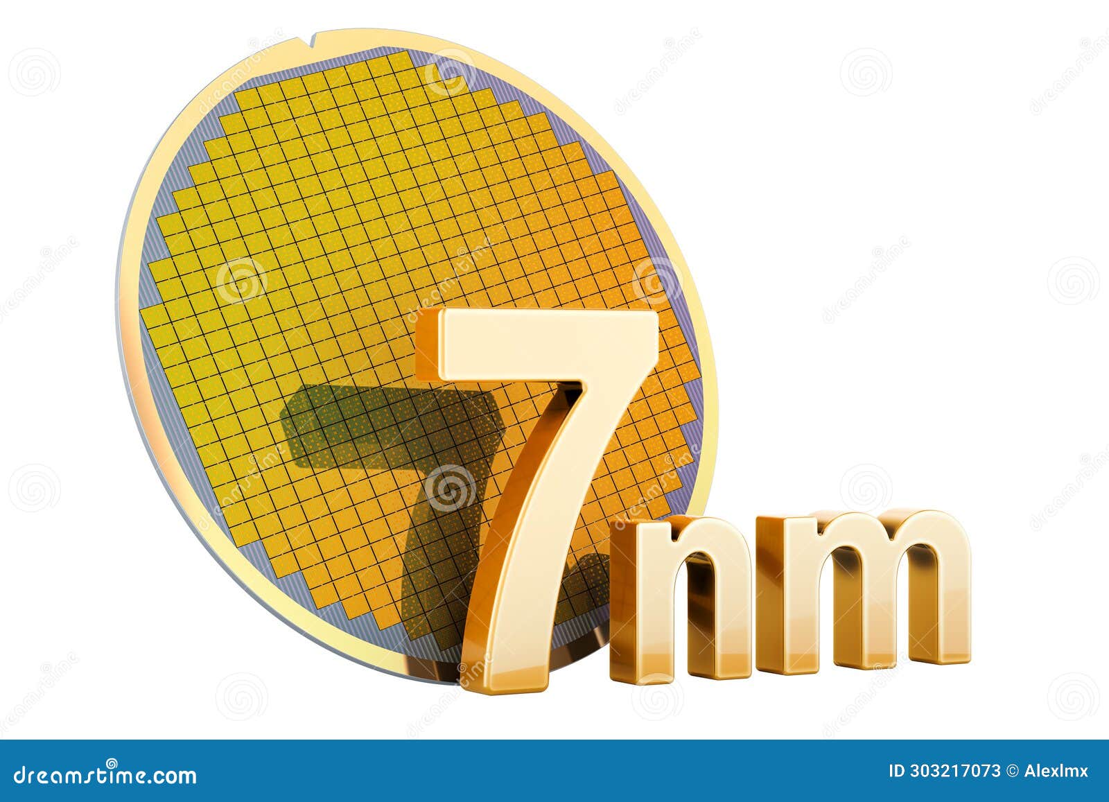 Silicon Wafer with Processor Cores, 7 Nm Size. 3D Rendering Stock ...