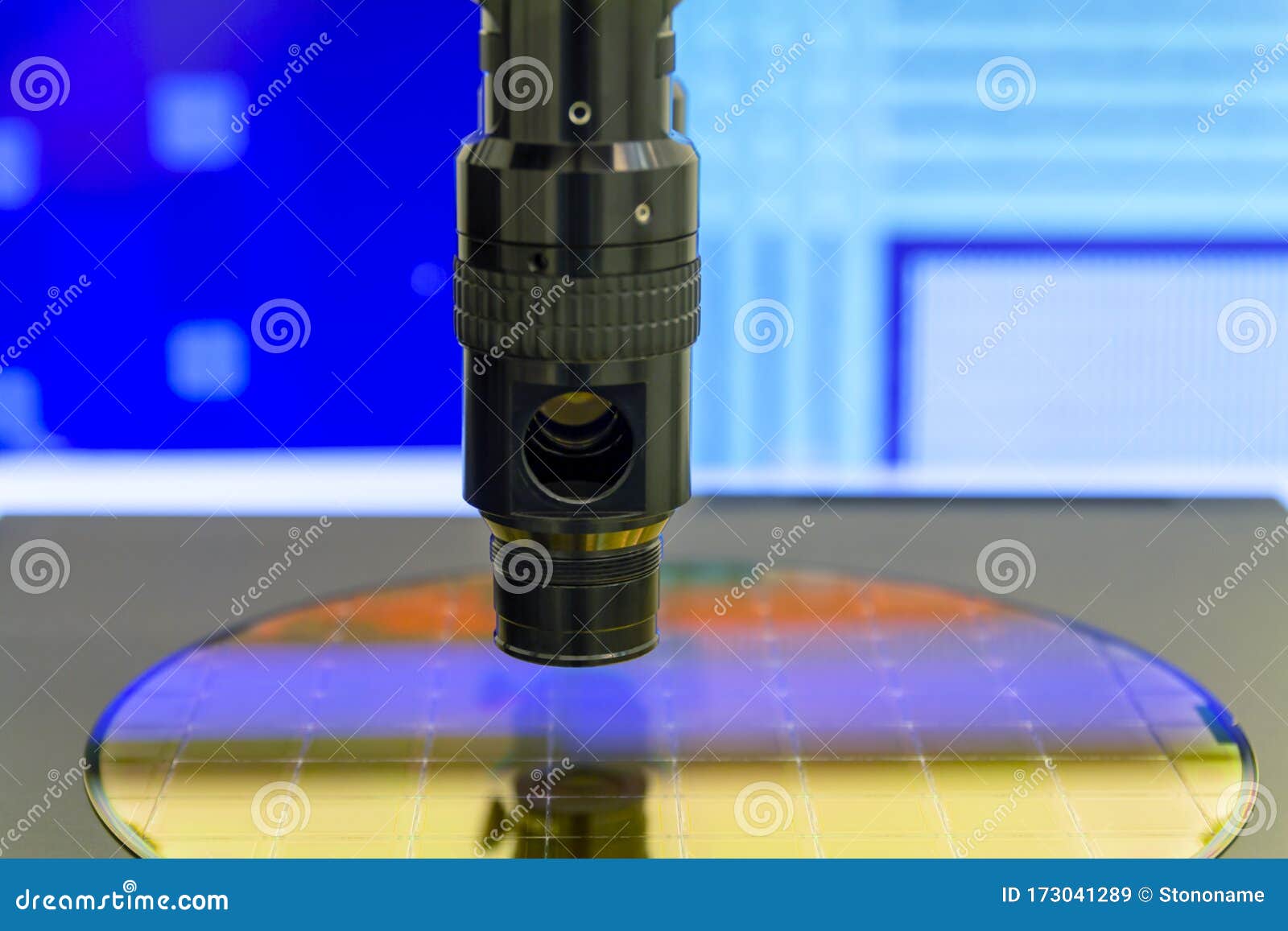 Silicon Wafer with Semiconductor Microchip on Machine Process Examining ...