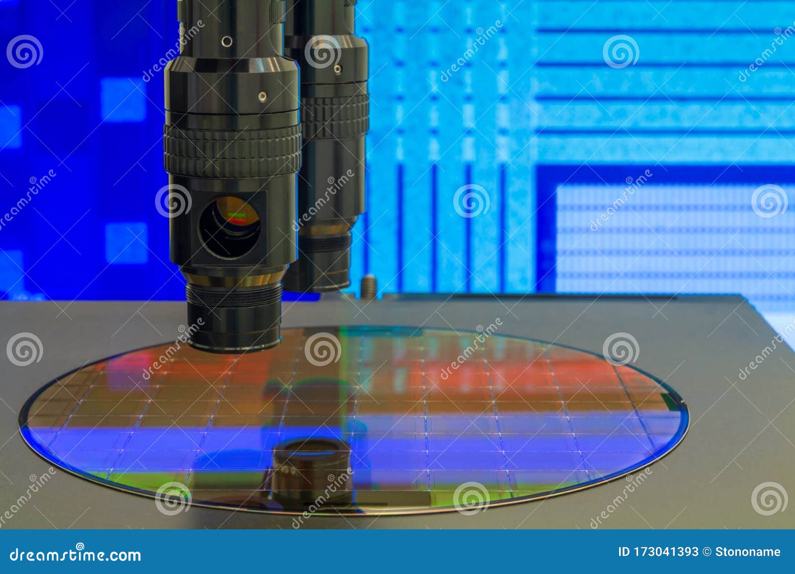 Silicon Wafer with Semiconductor Microchip on Machine Process Examining ...
