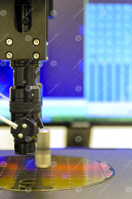 Silicon Wafer with Semiconductor Microchip on Machine Process Examining ...