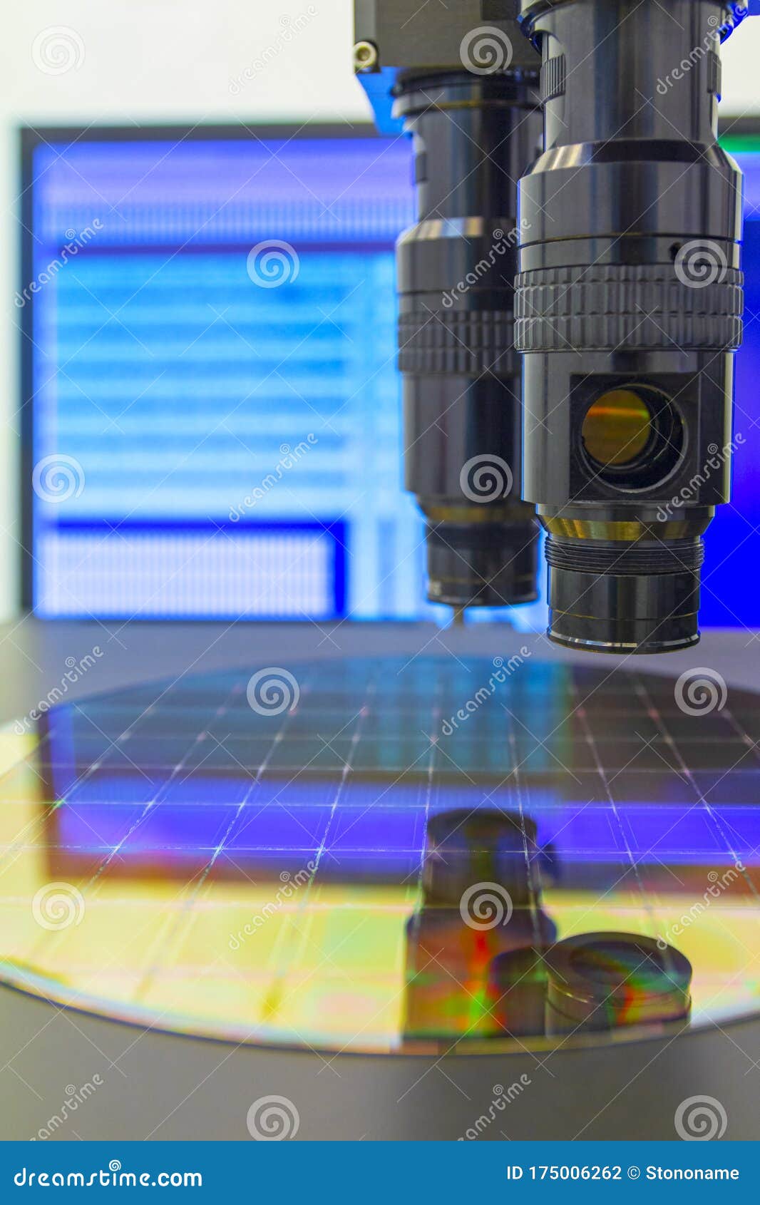 Silicon Wafer with Semiconductor Microchip on Machine Process Examining ...