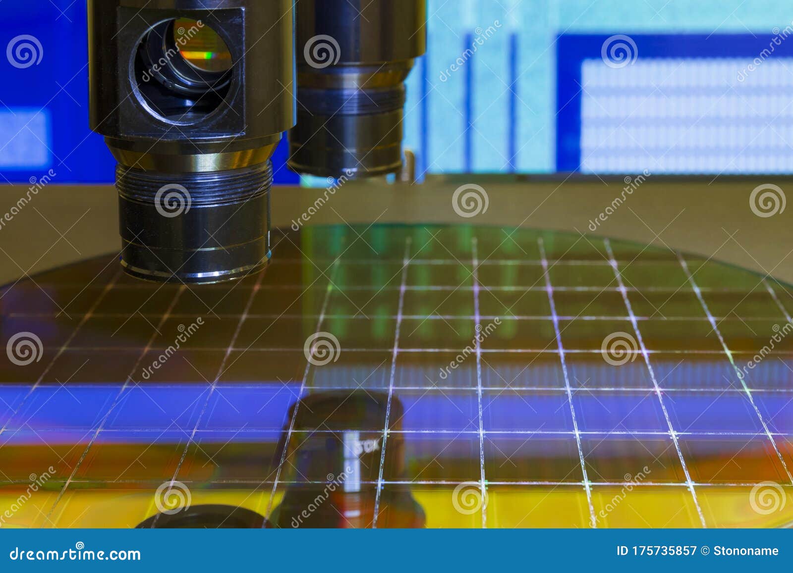 Silicon Wafer with Semiconductor Microchip on Machine Process Examining ...
