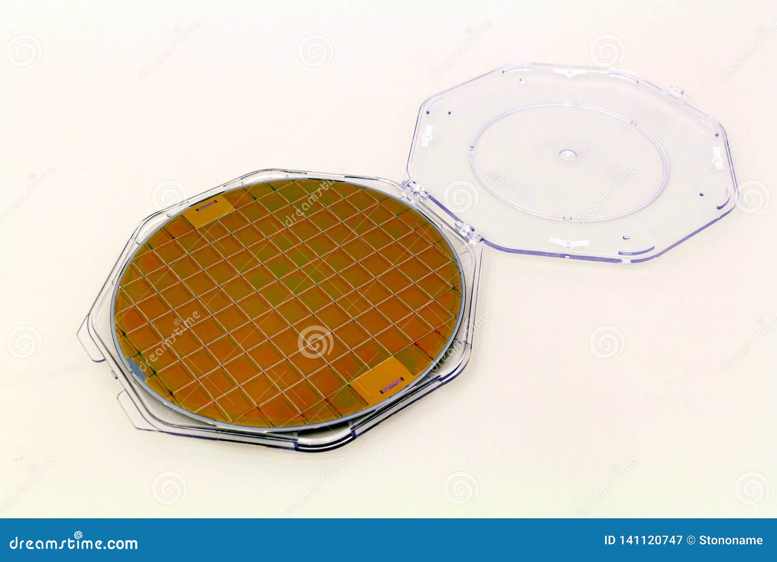 Silicon Wafers in Plastic Holder Box on a Table- a Wafer is a Thin ...
