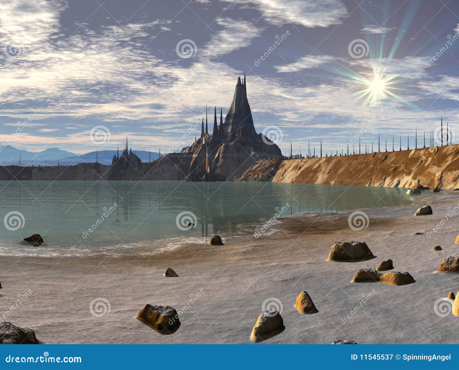 Silicone City from the Shore Stock Illustration - Illustration of scifi ...