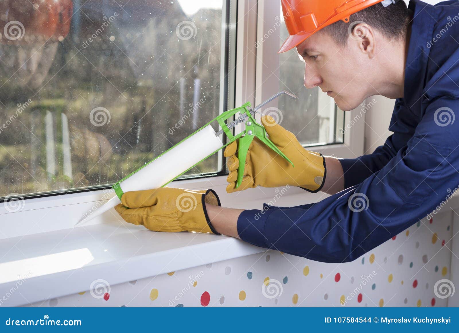 Silicone Sealant and Windows Stock Photo - Image of install ...