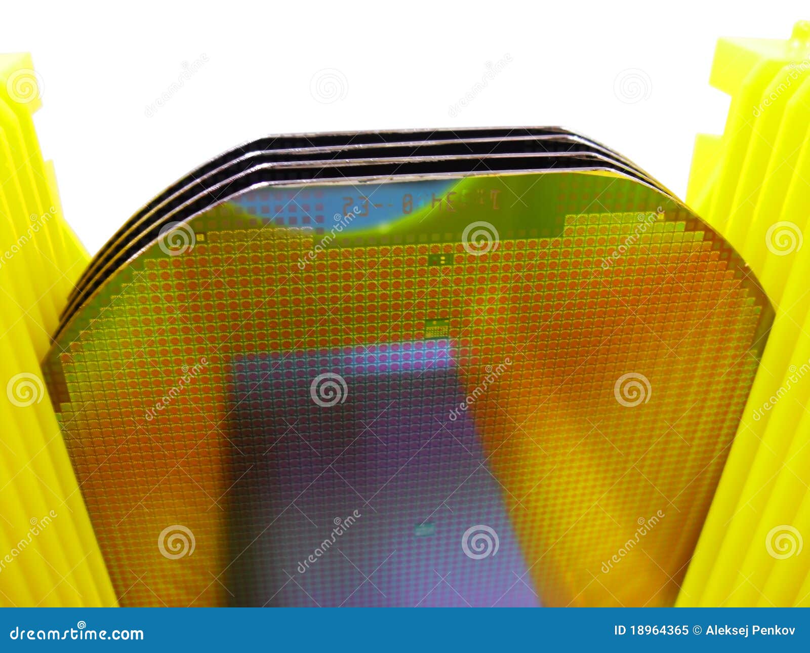 Silicone Wafer in a Yellow Carrier Stock Image - Image of pattern ...