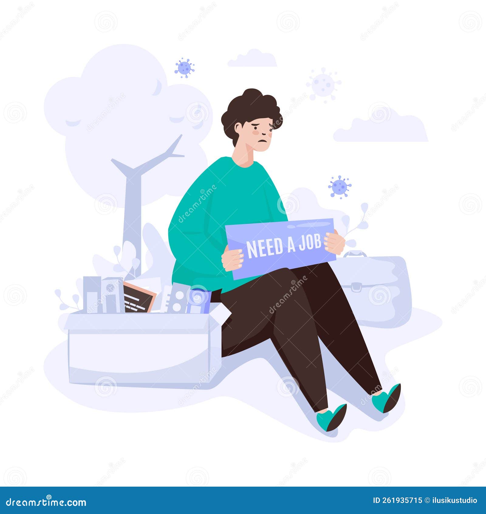 Sad Man Needs a Job Illustration Stock Vector - Illustration of stress ...
