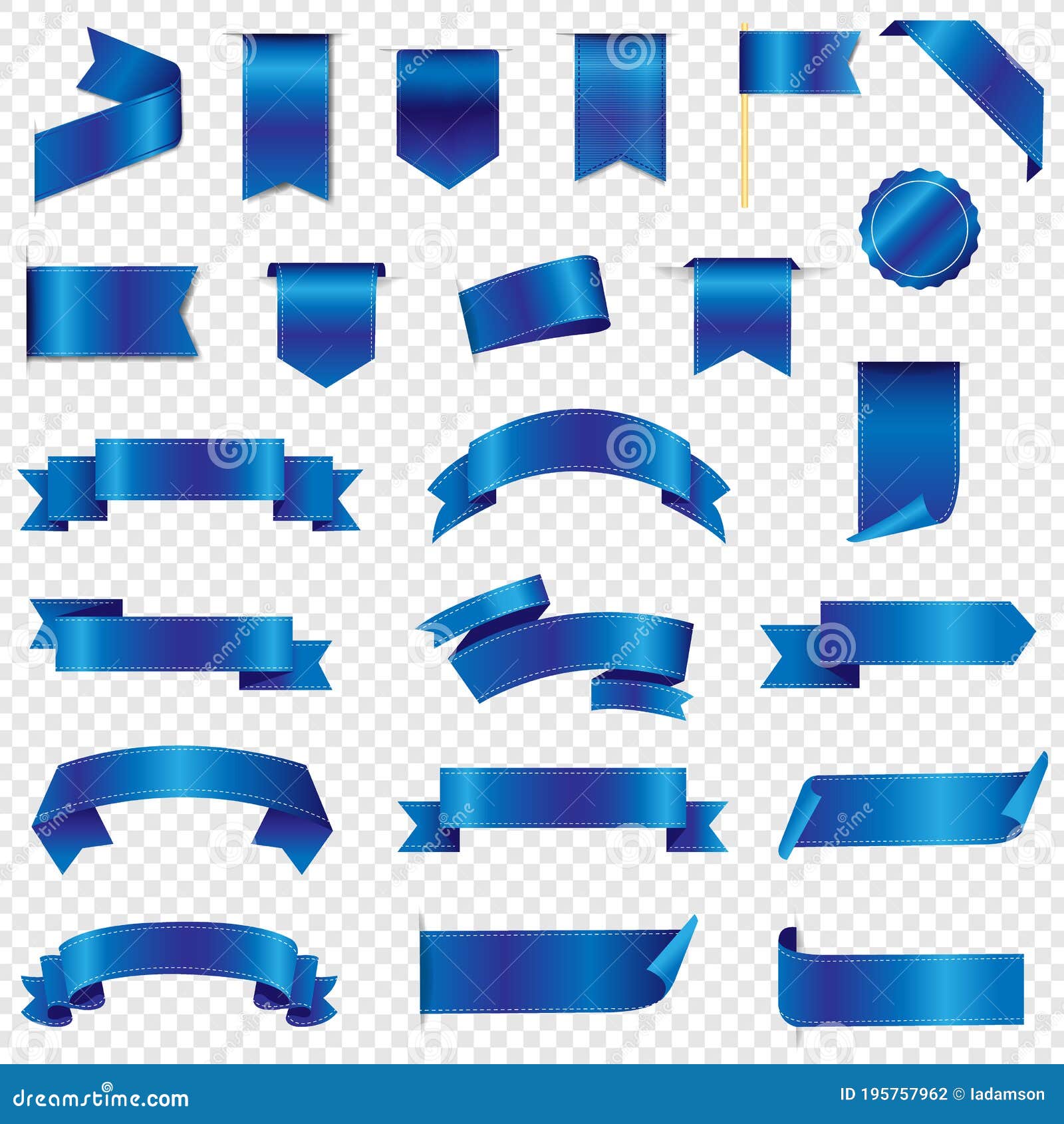 Silk Blue Ribbons and Tags Transparent Background Stock Vector ...
