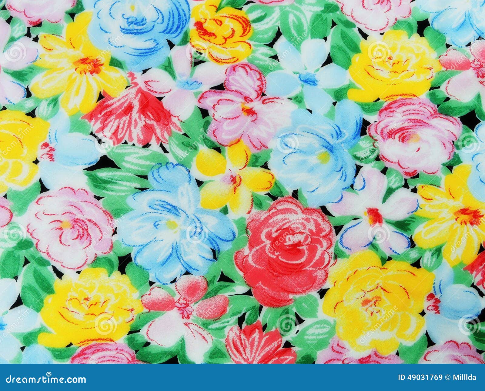 Silk Fabric with Painted Flowers Stock Image - Image of clothing, white ...