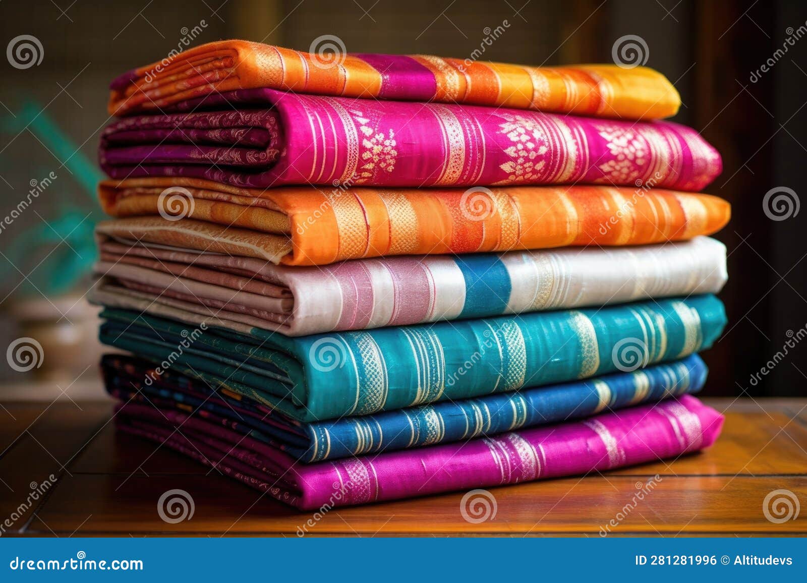Silk Saree Folded in a Stack with Vibrant Colors Stock Illustration ...