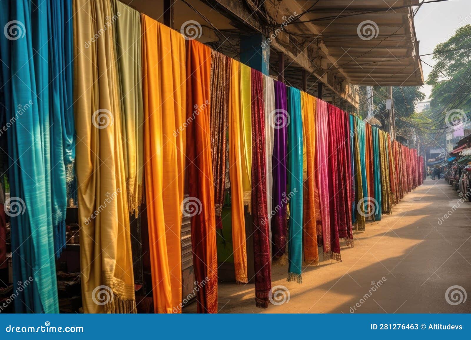 Silk Sarees Hanging in a Row at a Market Stock Illustration ...