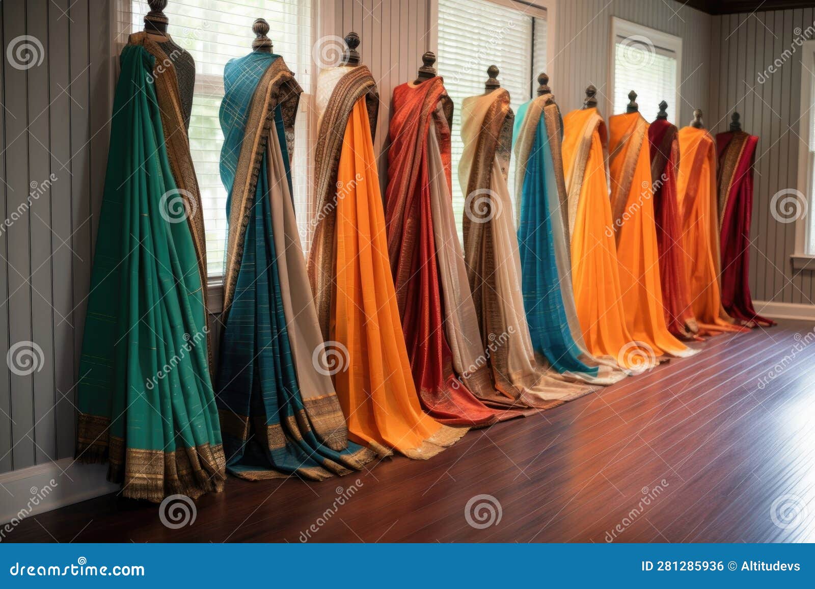 Silk Sarees Hung in a Row, Showcasing Variety Stock Photo - Image of ...