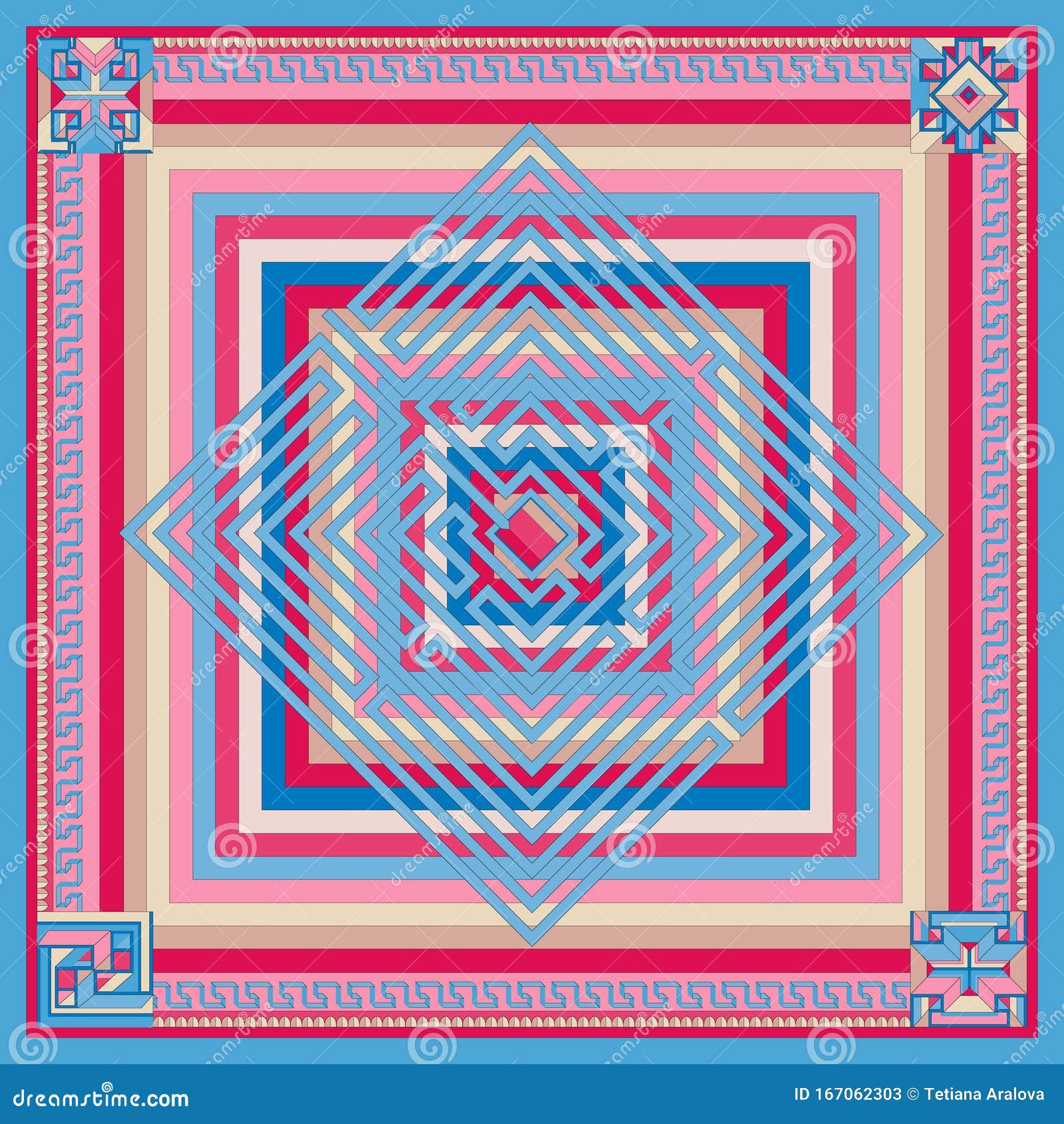 Silk Scarf with a Geometric Pattern. Stock Vector - Illustration of ...