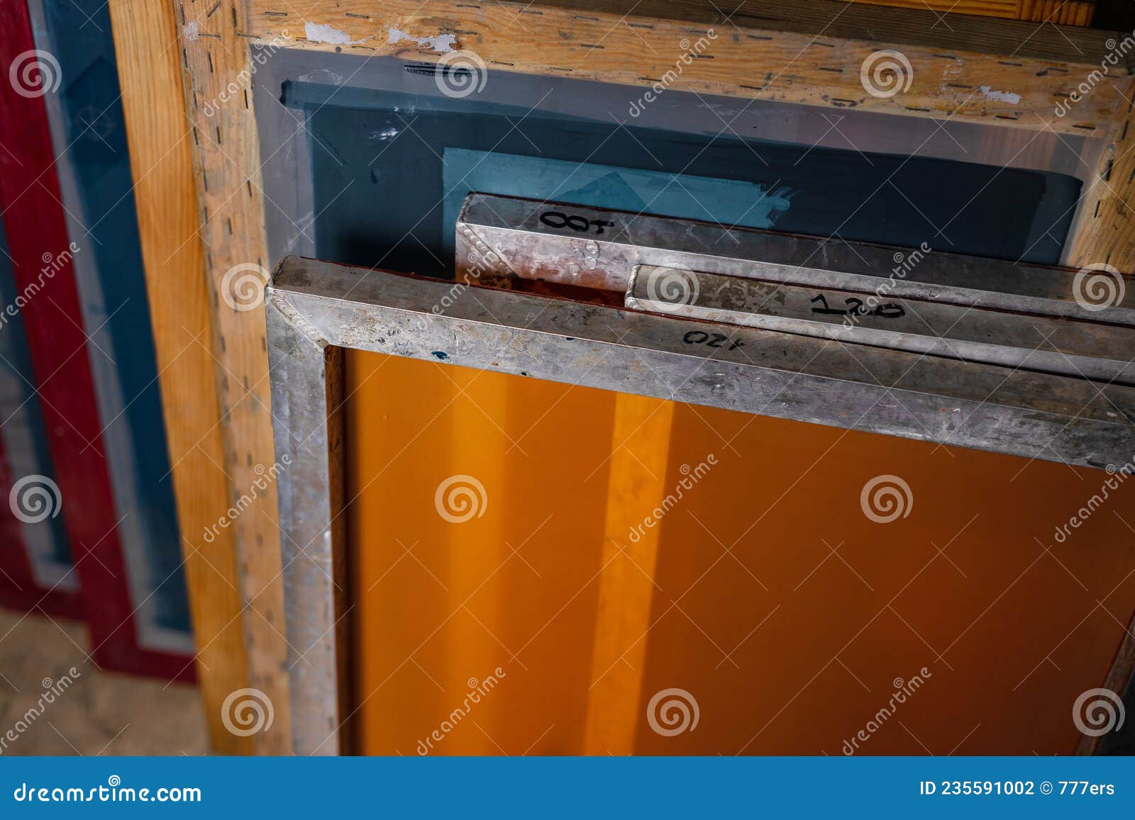 Silk Screen Mesh Screen Frames. Serigraphy Production Stock Photo ...