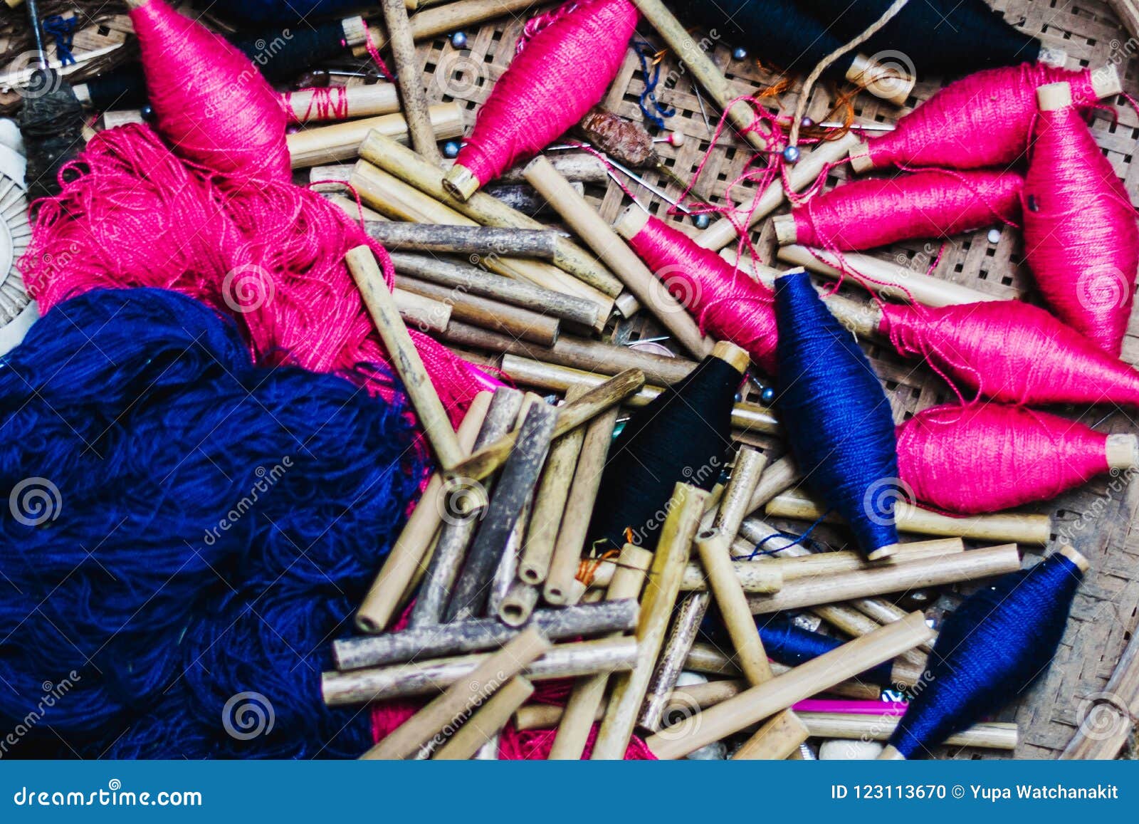 Silk Thread in Basket Prepare To Making Thai Silk Cloth Stock Photo ...