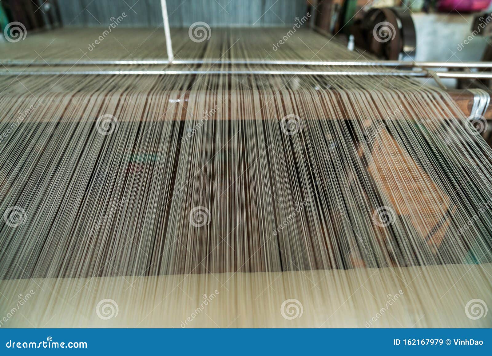 Silk Threads On Weaving Machine. Vietnamese Handmade Silk Producing ...
