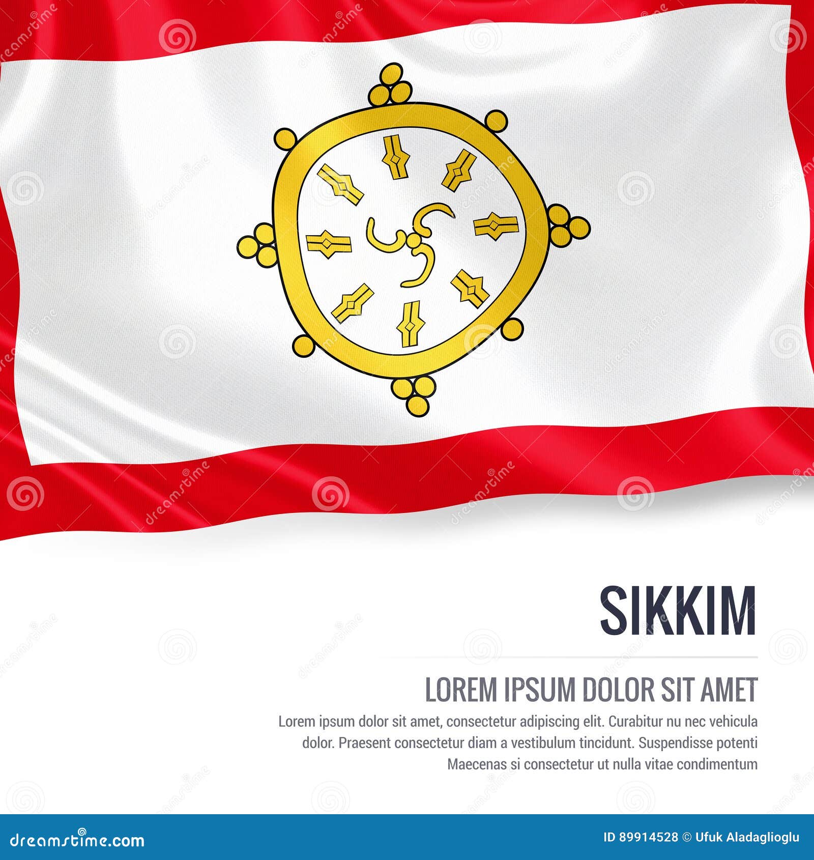 Flag Of Sikkim 1967 1975, Asia At Cloudy Sky Background, Panoramic View ...