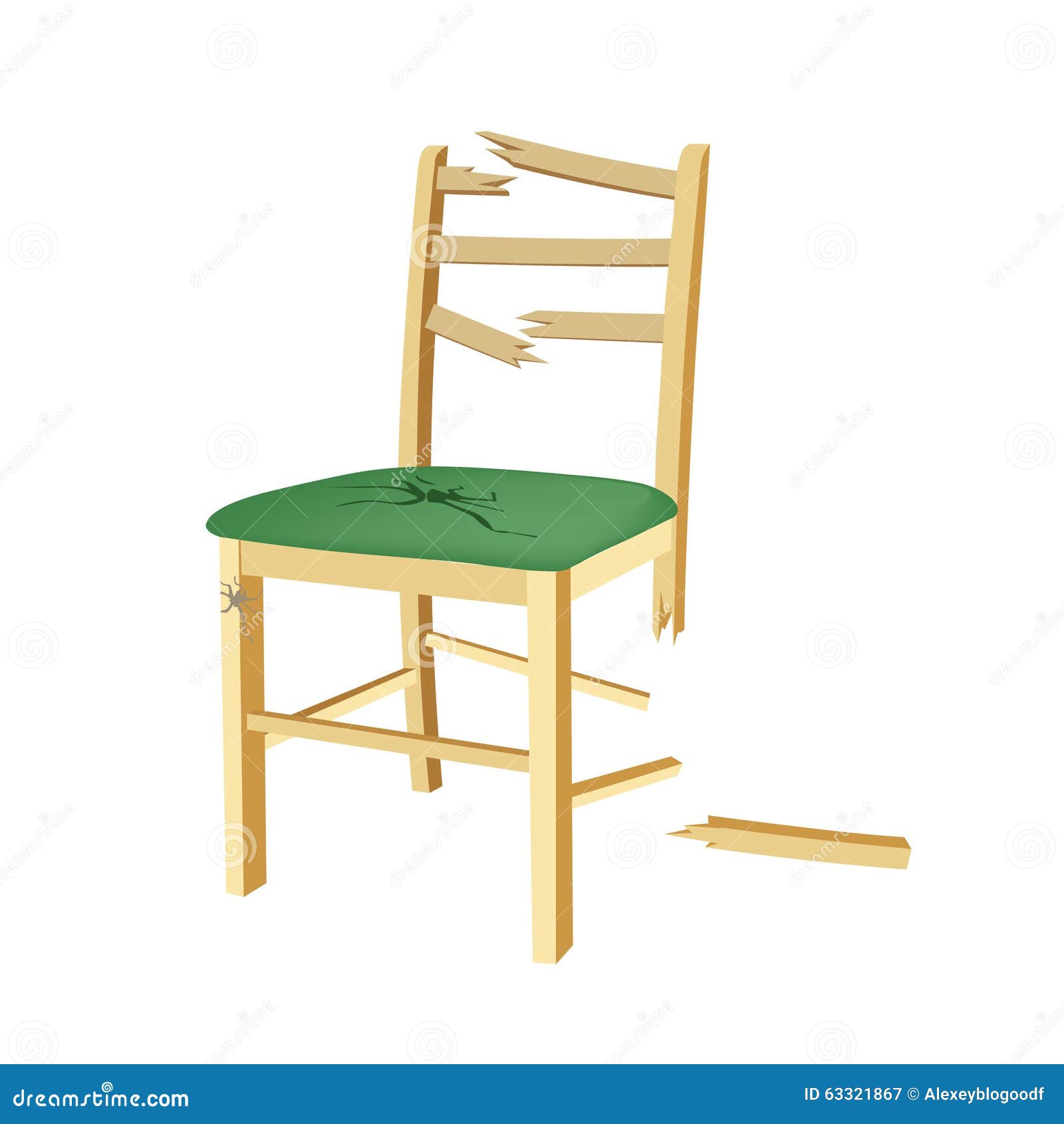 Silla De Madera Quebrada Con El Asiento Verde Ilustración del Vector ...