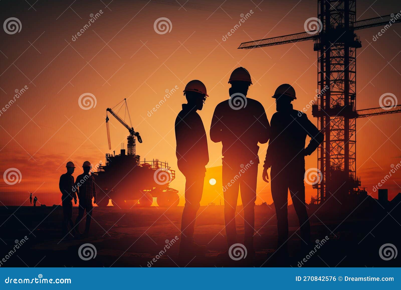 Sillhouette of Engineers Group Planning and Working Construction ...