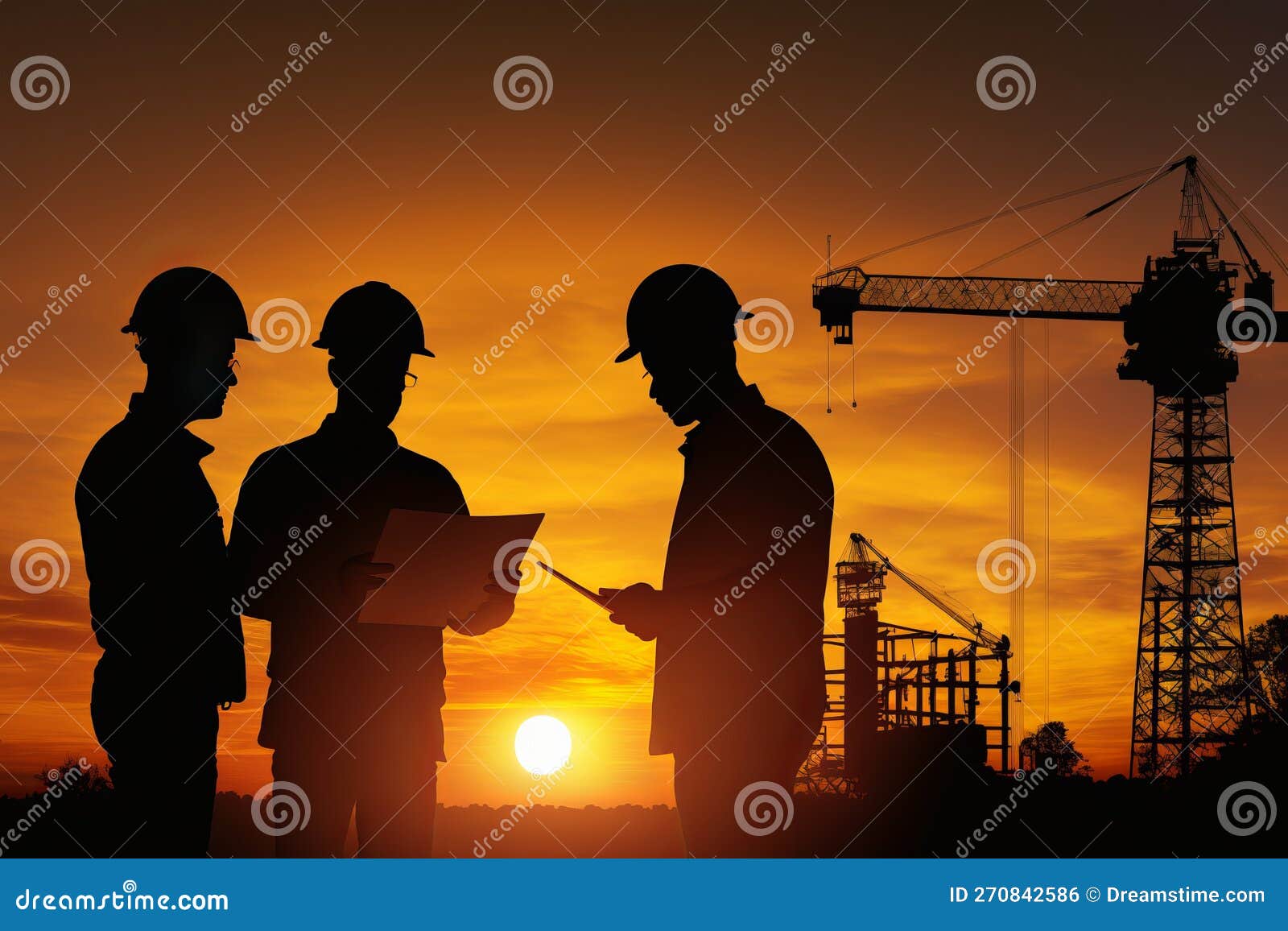 Sillhouette of Engineers Group Planning and Working Construction ...