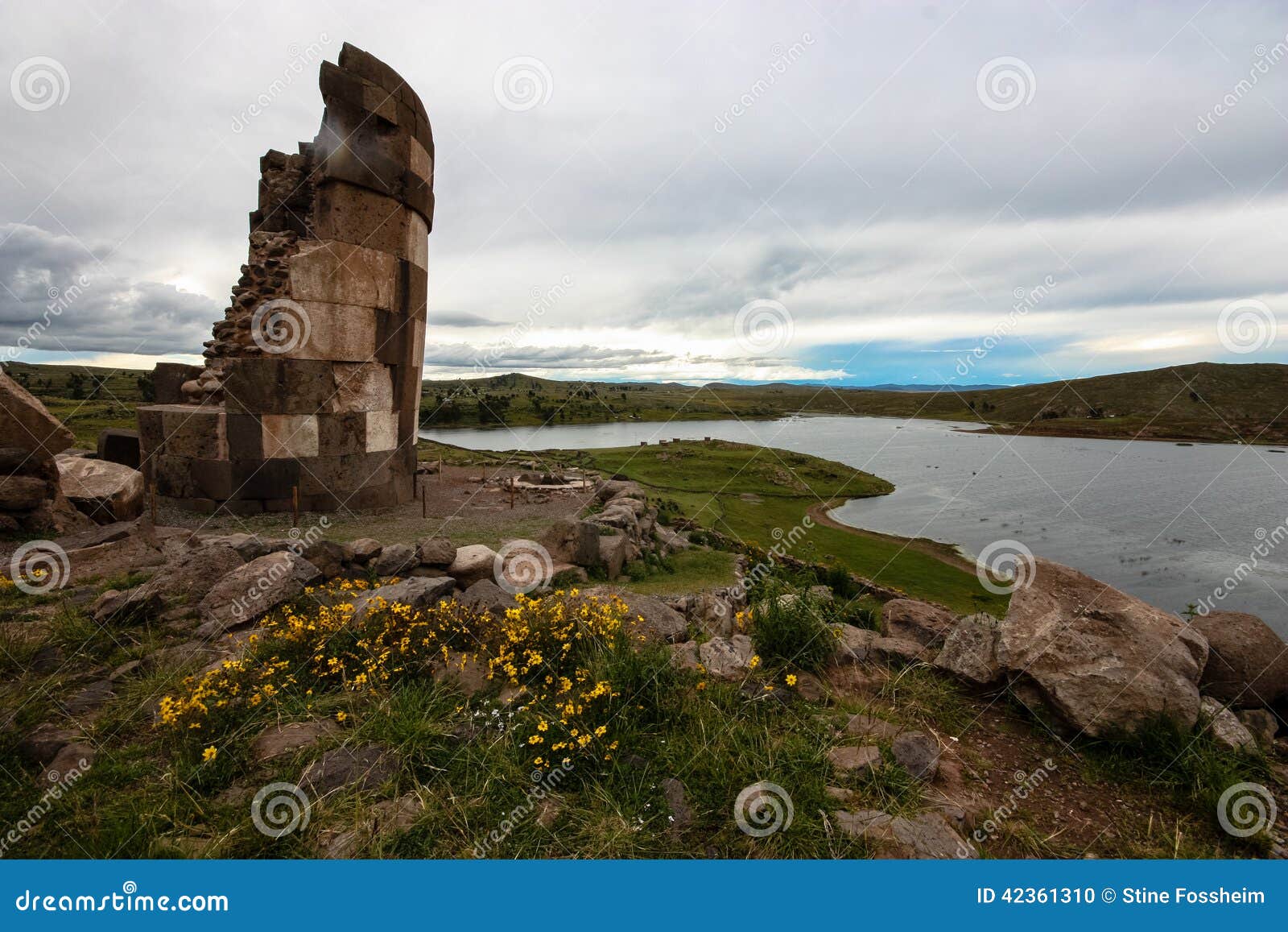 Sillustani Funeral Tower stock photo. Image of lake, circle - 42361310