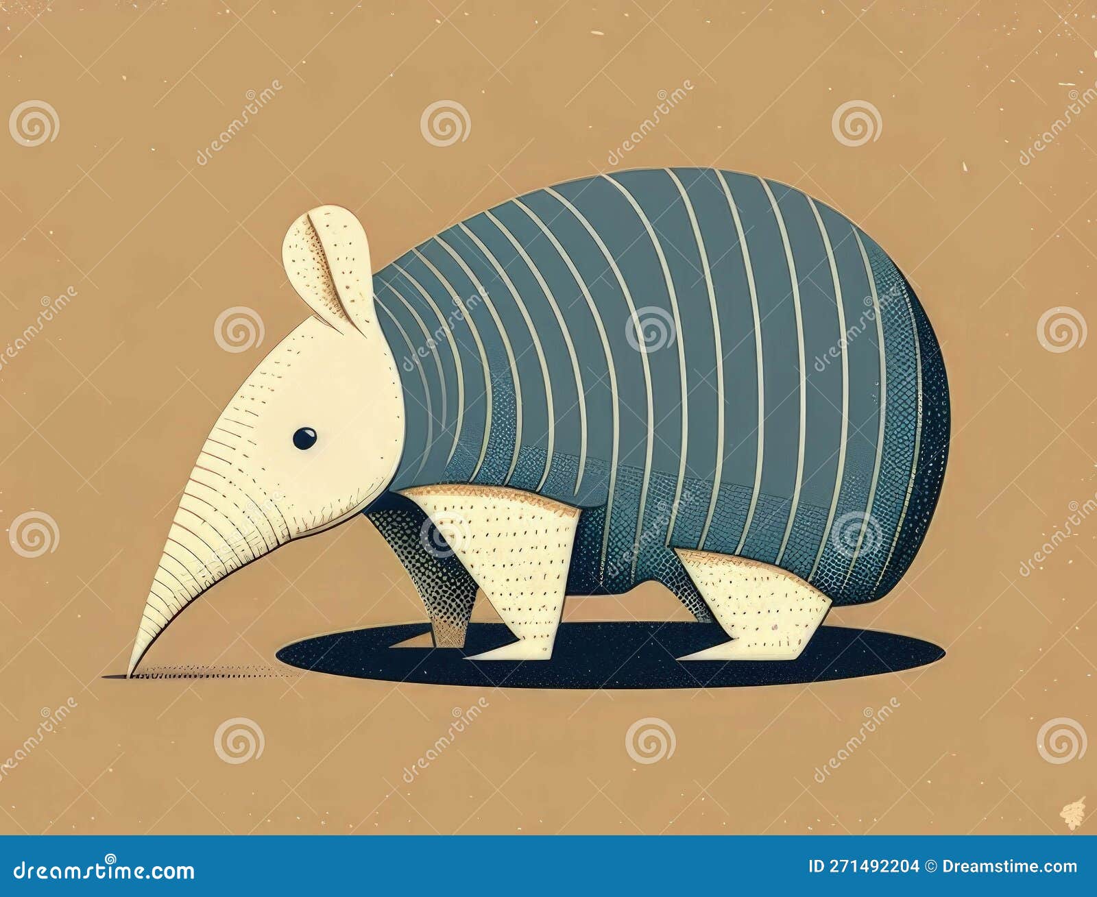 A Silly Armadillo Poking Its Nose Out of Its Shell. Cute Creature Stock ...