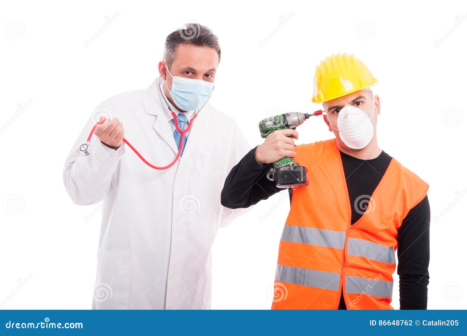 Silly Doctor and Constructor Playing with Their Tools Stock Photo ...