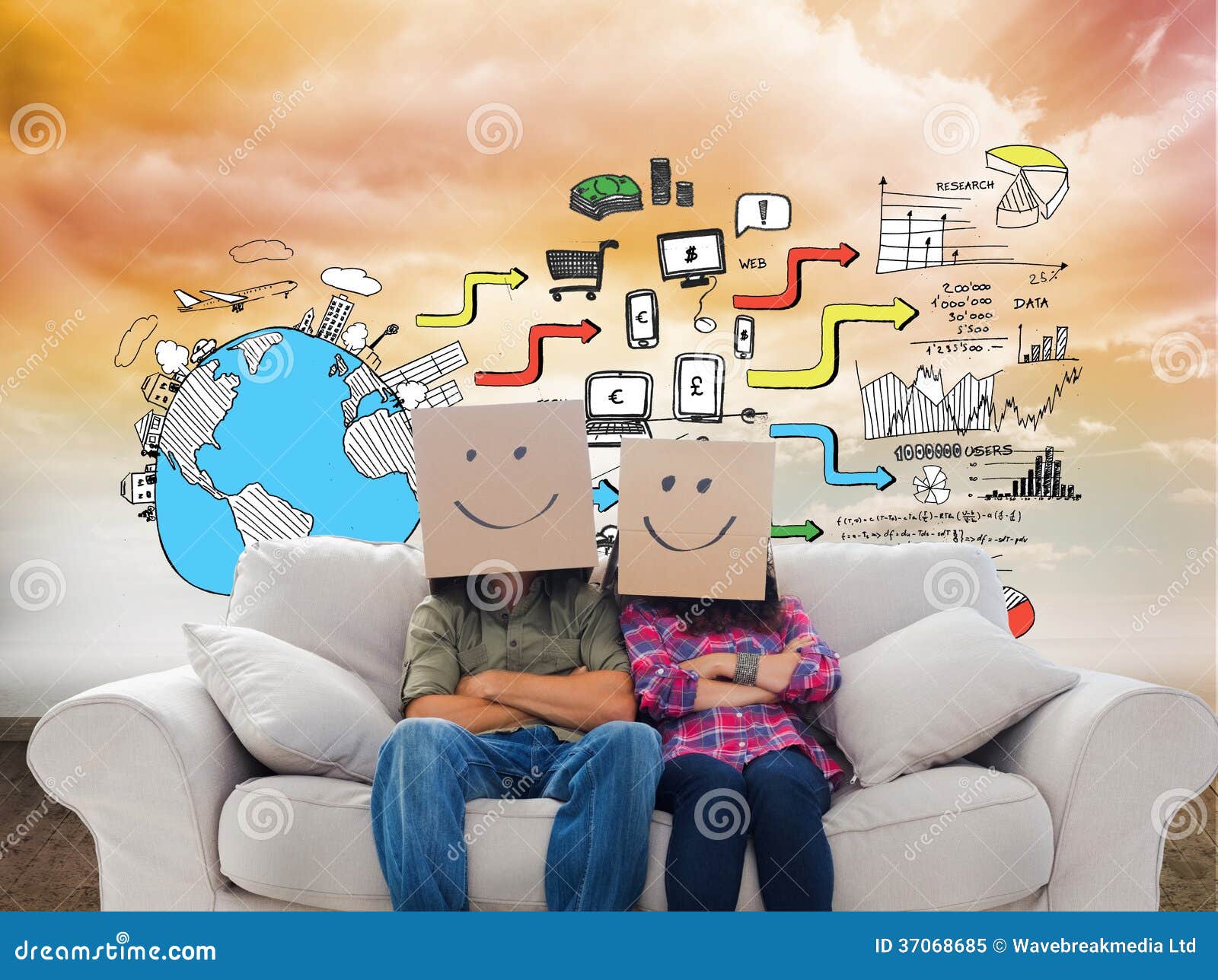 Silly Employees with Arms Folded Wearing Boxes on Their Heads Stock ...