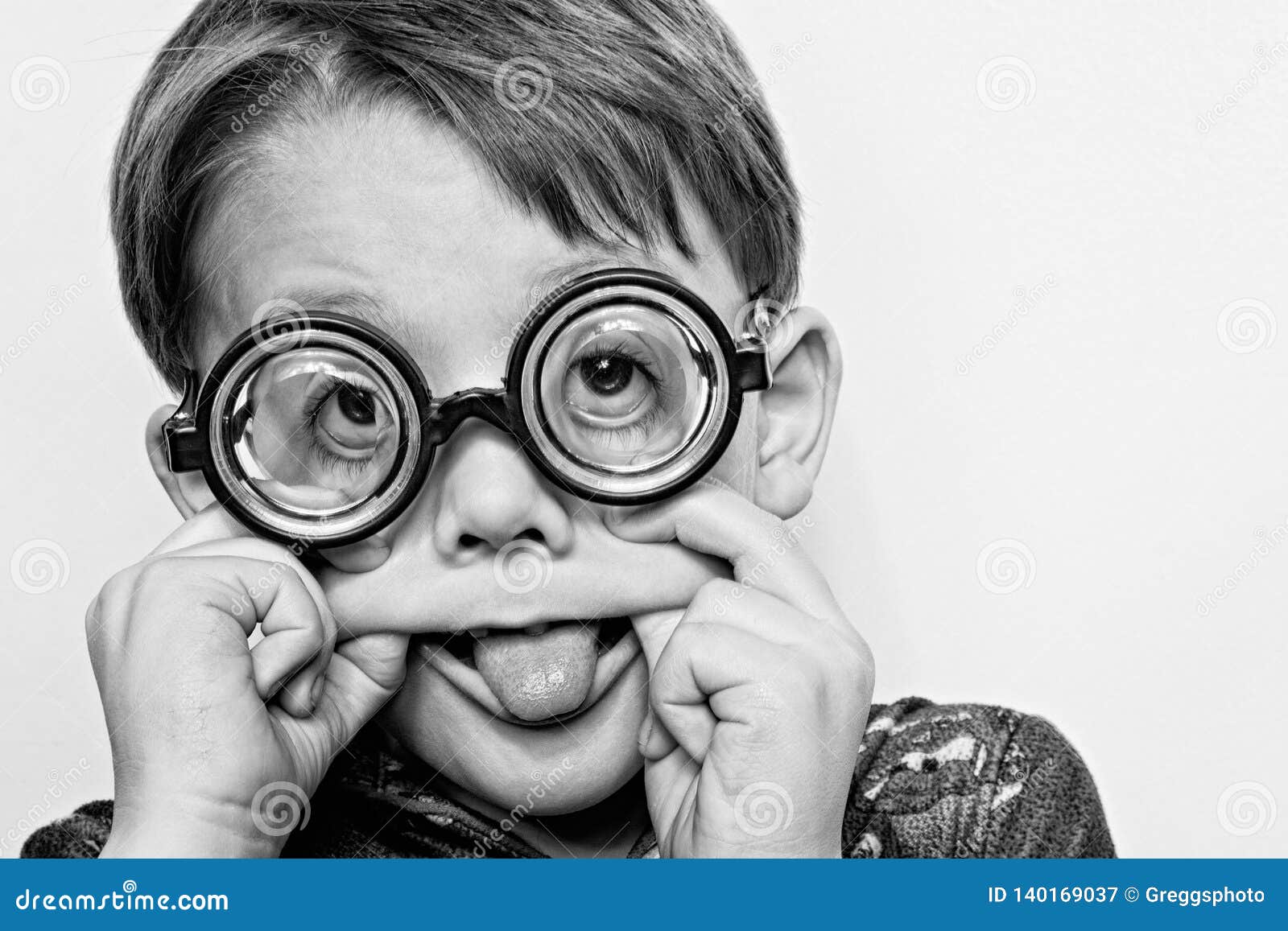 Silly face geek boy stock image. Image of human, monochrome - 140169037