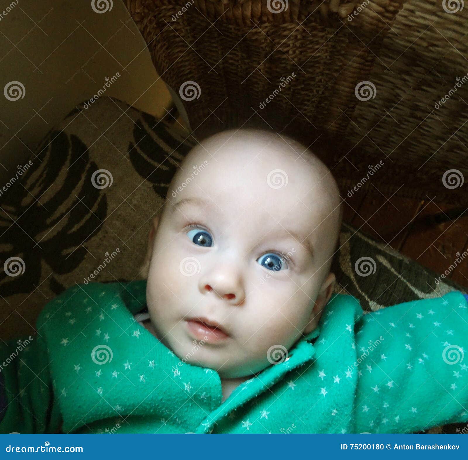 Silly Face of Small Baby with Blue Eyes. Stock Photo - Image of ...