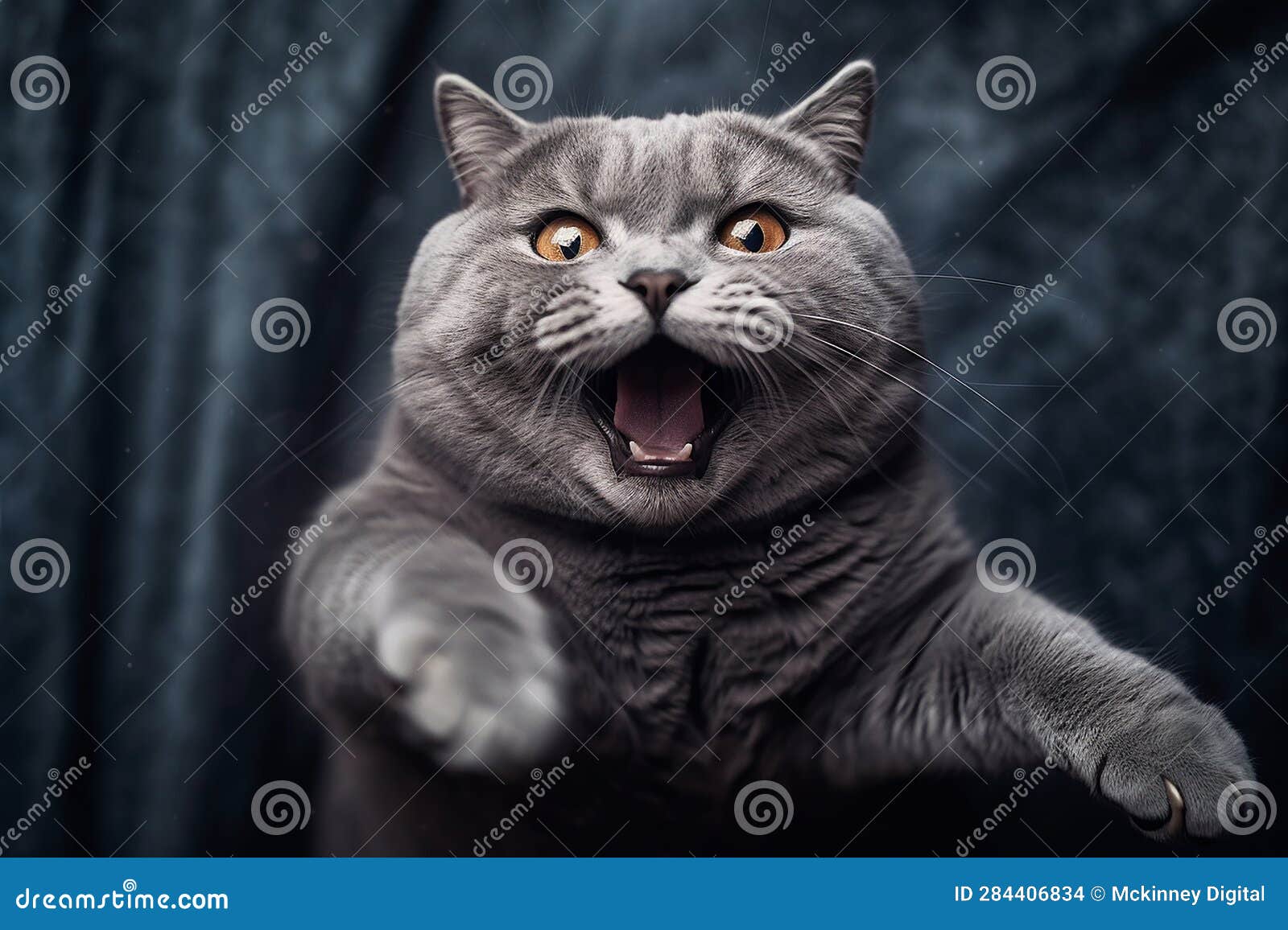 Silly Grey Cat Making a Funny Face As it S Looking at Camera. Created ...