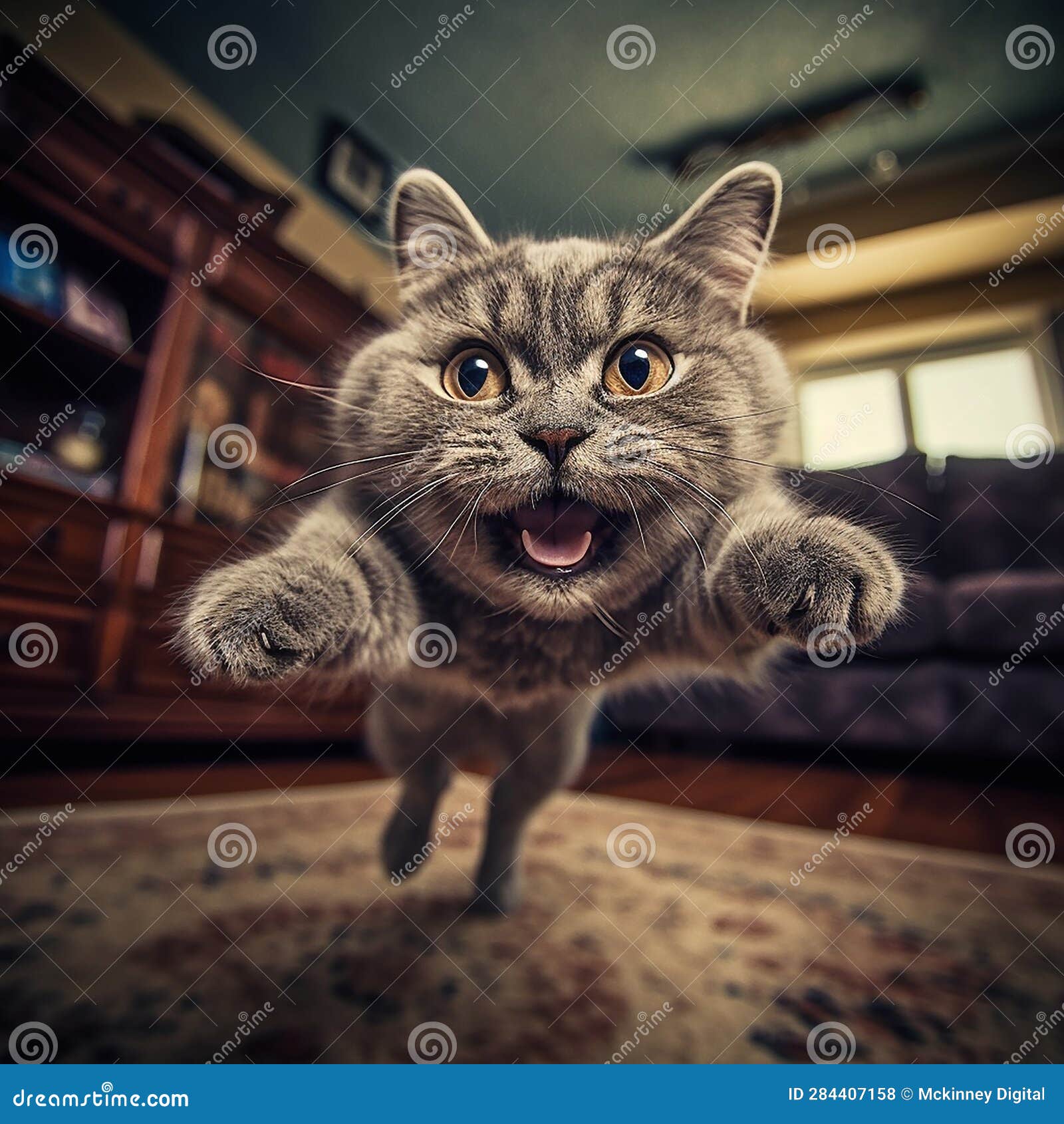 Silly Grey Cat Making a Funny Face As it S Looking at Camera. Created ...