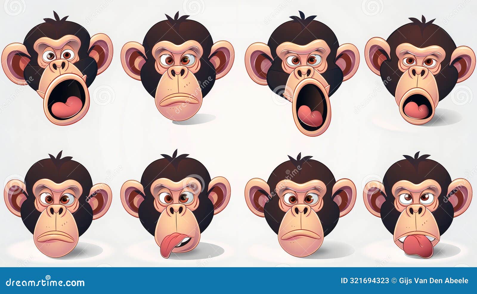 Silly Monkey Expressions Clipart Collection on White Background Stock ...