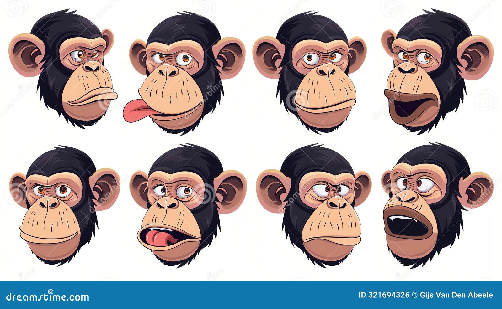 Silly Monkey Expressions Clipart Collection on White Background Stock ...