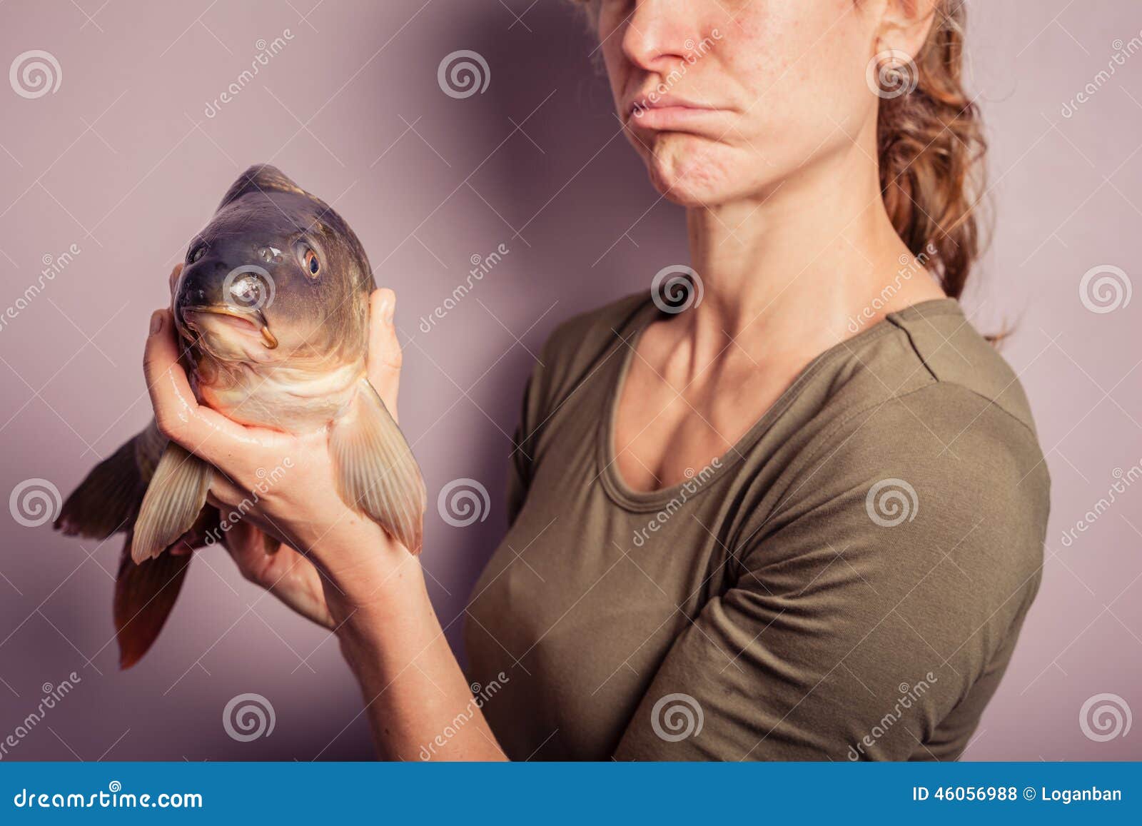 Silly Young Woman Posing with a Carp Stock Photo - Image of girl ...