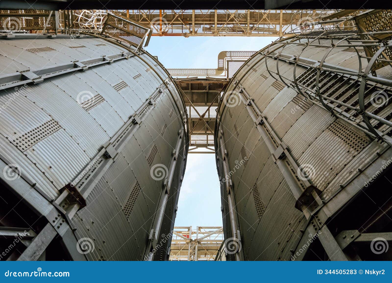 Silo Grain Bins View from Bottom To Top Stock Image - Image of ...