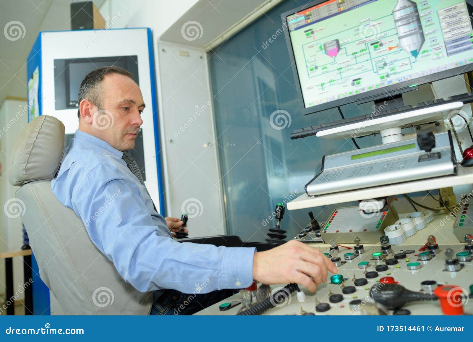 Silo operator at work stock image. Image of software - 173514461