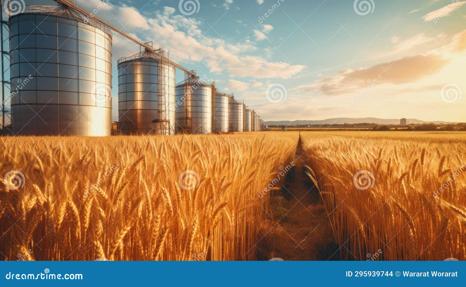 Silos in Wheat Field. Storage of Wheat Production Stock Illustration ...