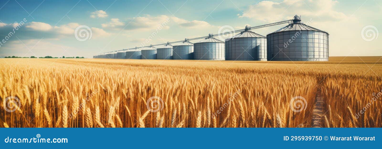 Silos in Wheat Field. Storage of Wheat Production Stock Photo - Image ...
