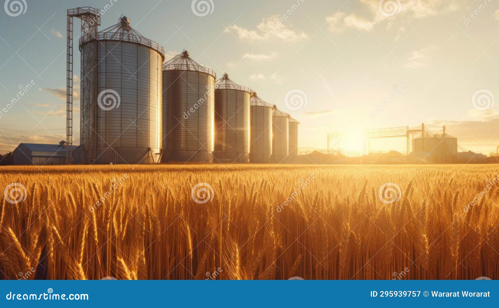 Silos in Wheat Field. Storage of Wheat Production Stock Illustration ...