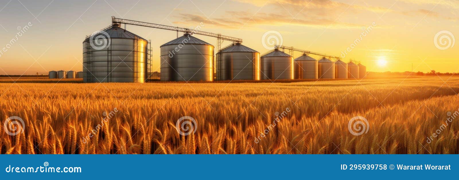 Silos in Wheat Field. Storage of Wheat Production Stock Illustration ...