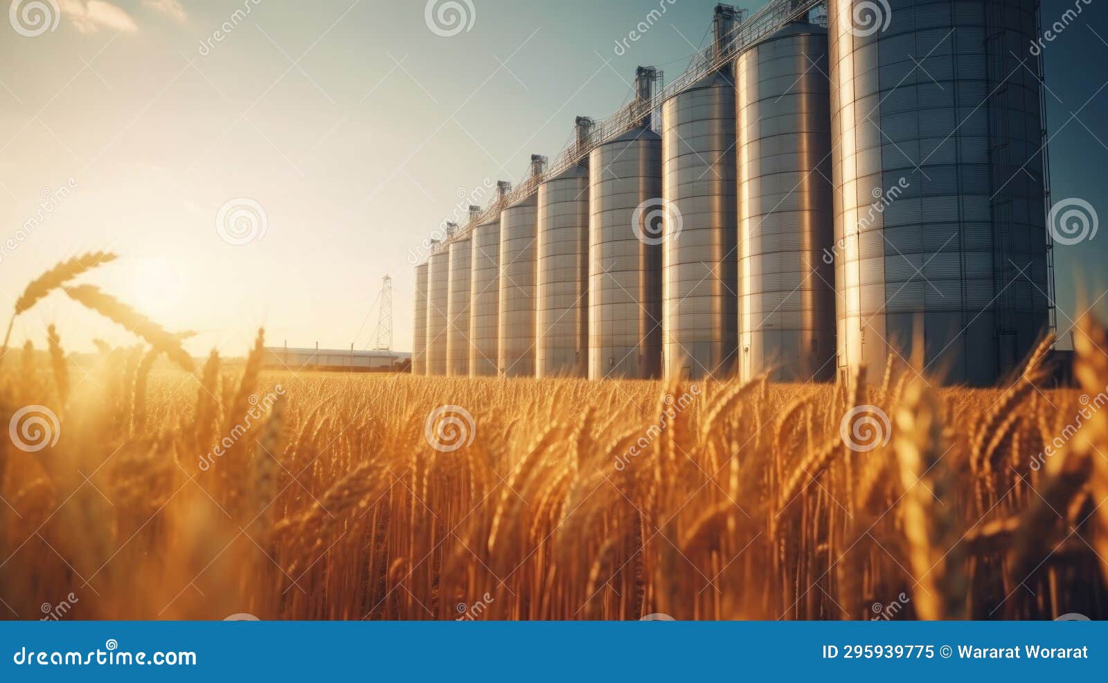 Silos in Wheat Field. Storage of Wheat Production Stock Illustration ...