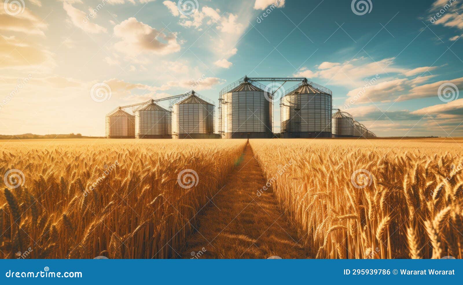 Silos in Wheat Field. Storage of Wheat Production Stock Illustration ...