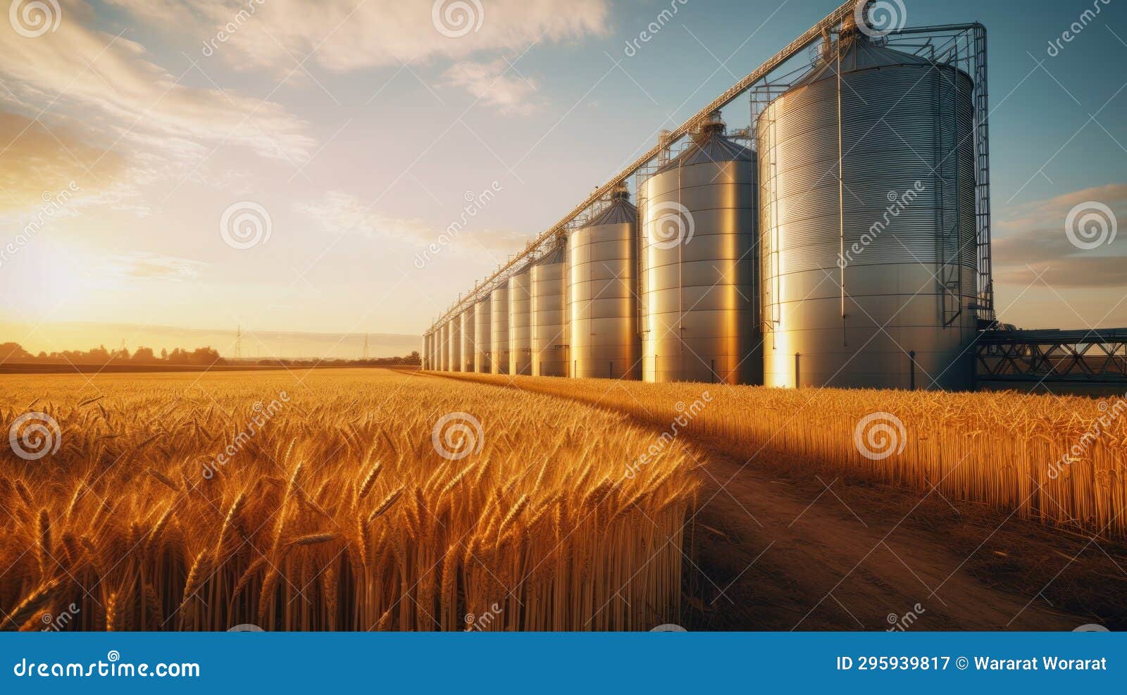 Silos in Wheat Field. Storage of Wheat Production Stock Image - Image ...