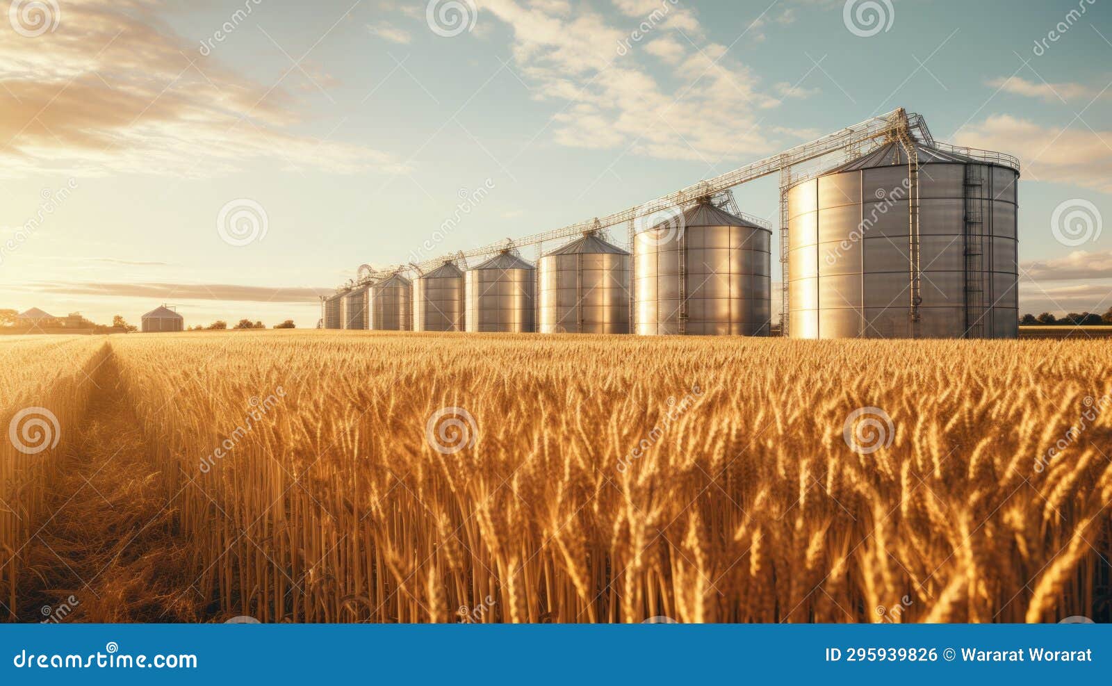 Silos in Wheat Field. Storage of Wheat Production Stock Illustration ...