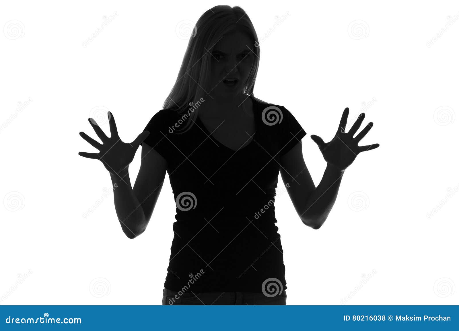 Silueta Blanco Y Negro De La Mujer Asustada Foto de archivo - Imagen de ...