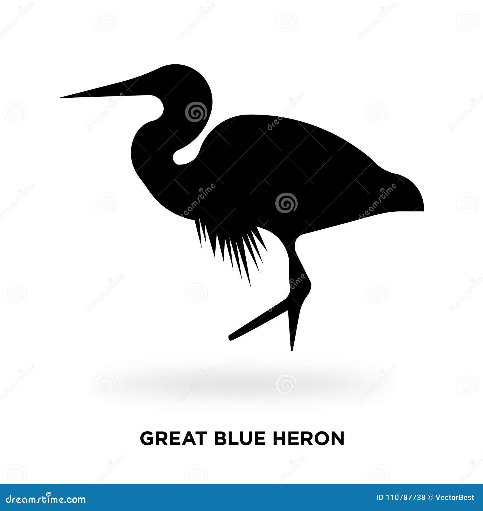 Silueta De La Garza De Gran Azul Stock de ilustración - Ilustración de ...