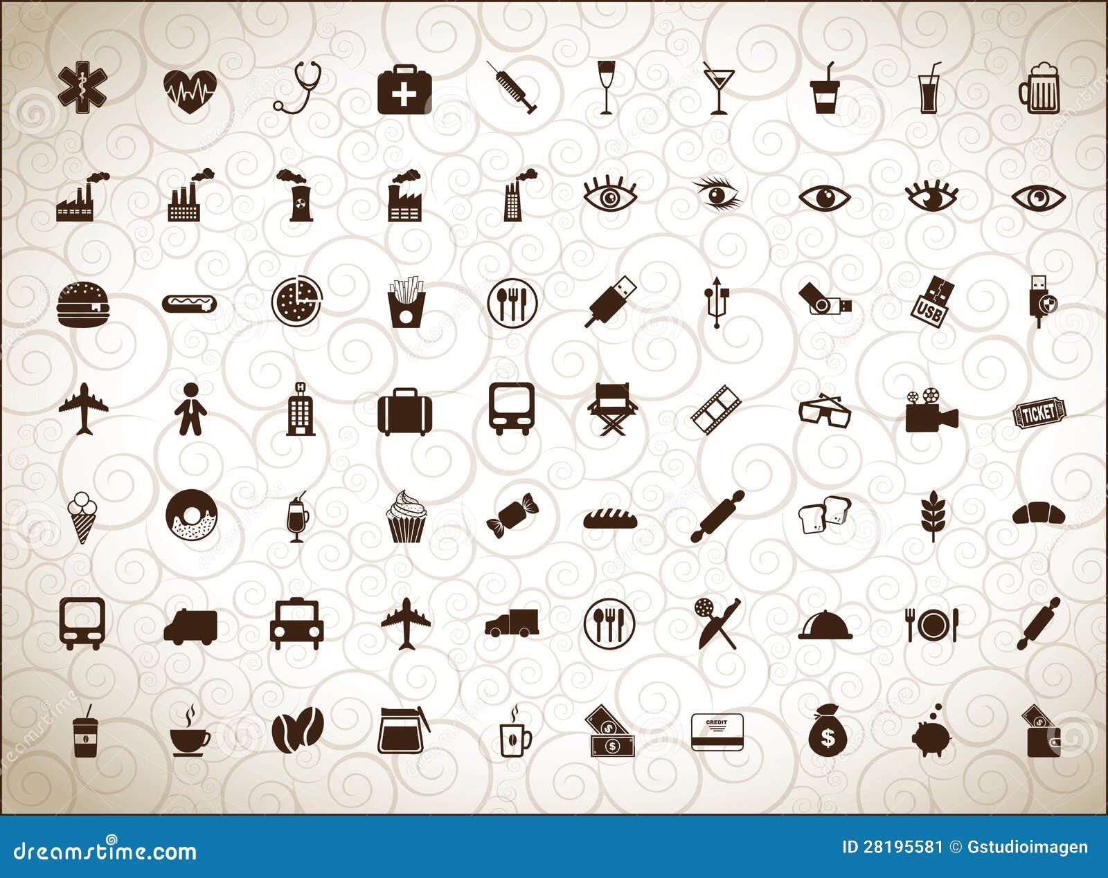 Siluetas De Diversos Iconos Ilustración del Vector - Ilustración de ...